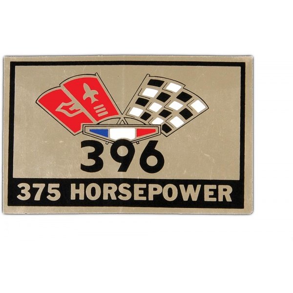 Full Size Chevy Air Cleaner Decal, 396ci/375hp Crossed-Flags, 1965 ...