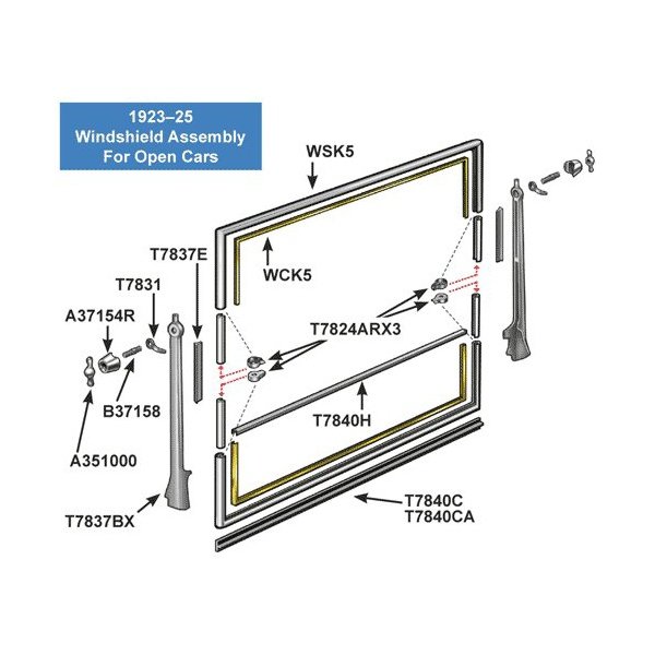 Model T Ford Windshield Frame Kit - Steel Frame - Brass Channel - Upper ...