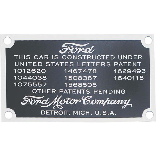Model A Ford Data Patent Plate - Mounts On Firewall | Muscle Cars ...