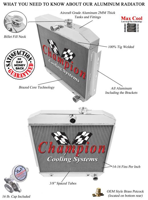 Champion Cooling 2 Row All Aluminum Radiator Made With Aircraft Grade ...
