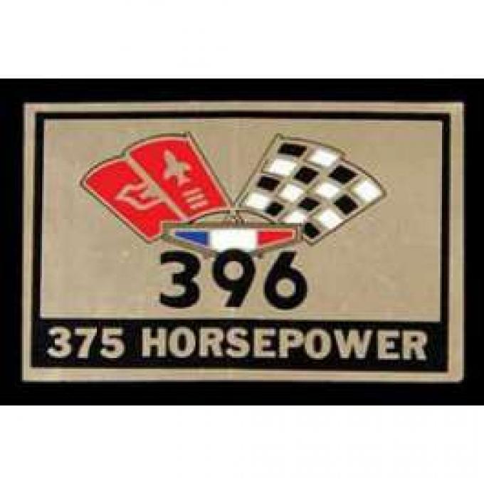 Full Size Chevy Air Cleaner Decal, 396ci/375hp Crossed-Flags, 1965 ...