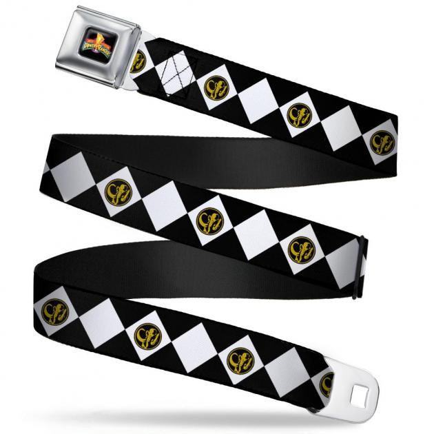 Power Rangers Logo Full Color Seatbelt Belt - Diamond Black Ranger Webbing