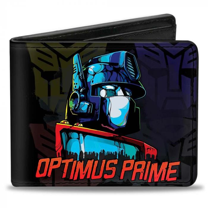 Bi-Fold Wallet - OPTIMUS PRIME Pose/Autobot Fade Black/Yellow/Blue/Red ...