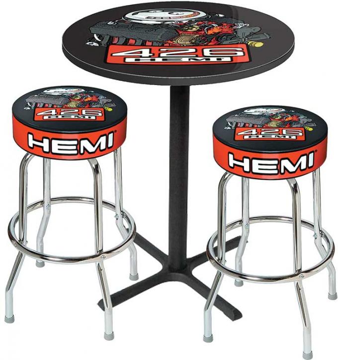 OER Table & Stool Set - Mopar 426 Hemi Logo - Black Based Table With ...