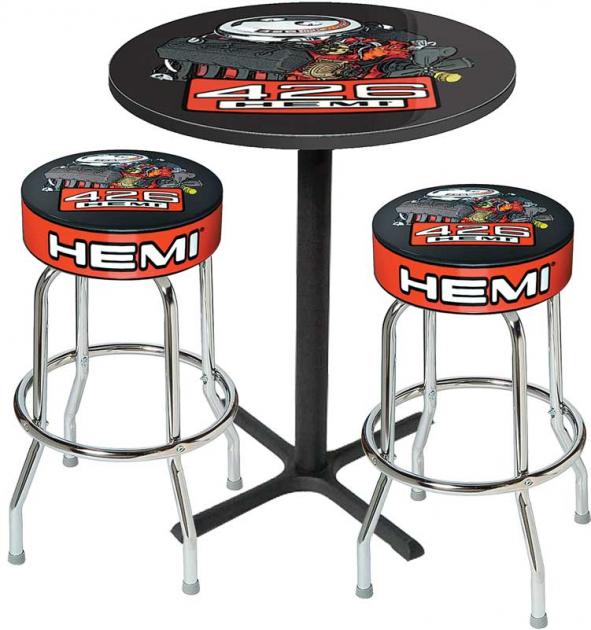 OER Table & Stool Set - Mopar 426 Hemi Logo - Black Based Table With ...
